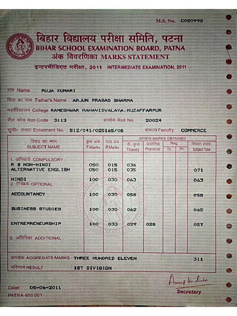 12th Marksheet | PDF