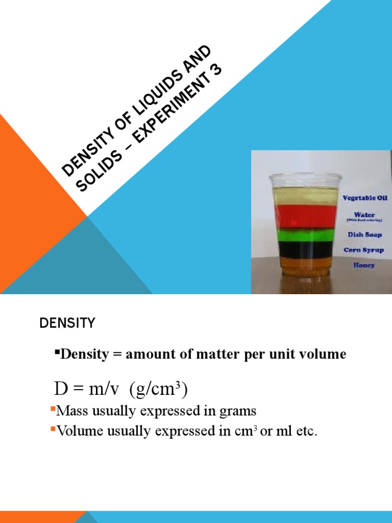 Density of Liquids and Solids - Experiment 3 | PDF | Density | Volume