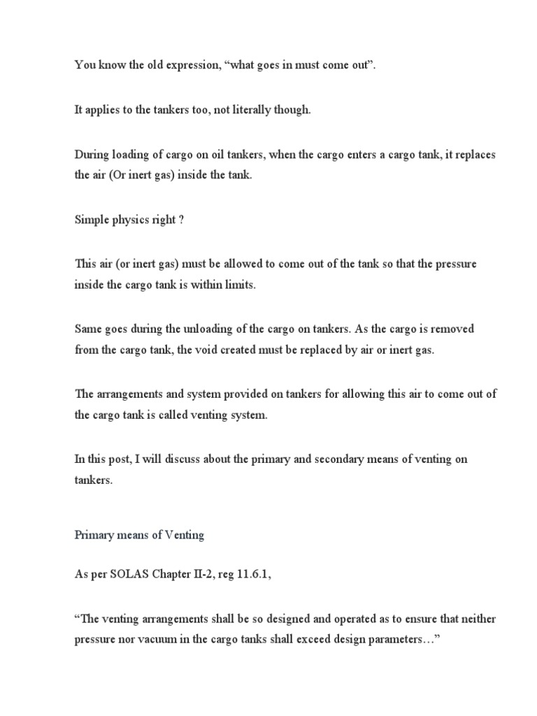 Primary and Secondary Means of Venting On Tankers | PDF | Oil Tanker ...