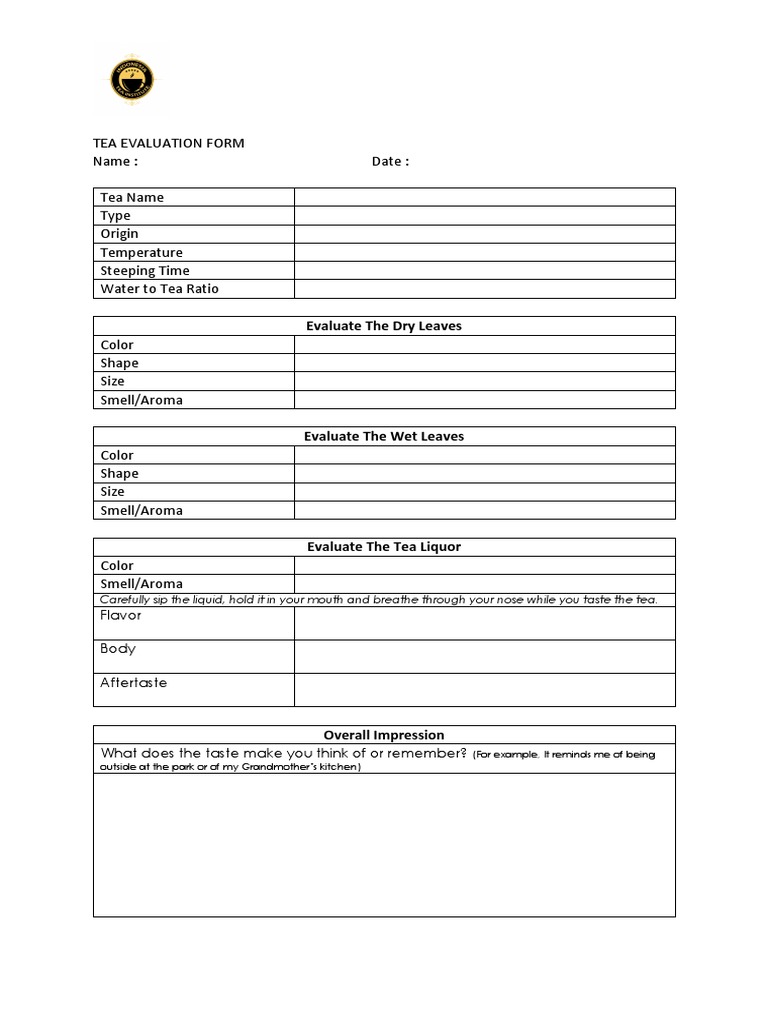Tea Evaluation Form | PDF