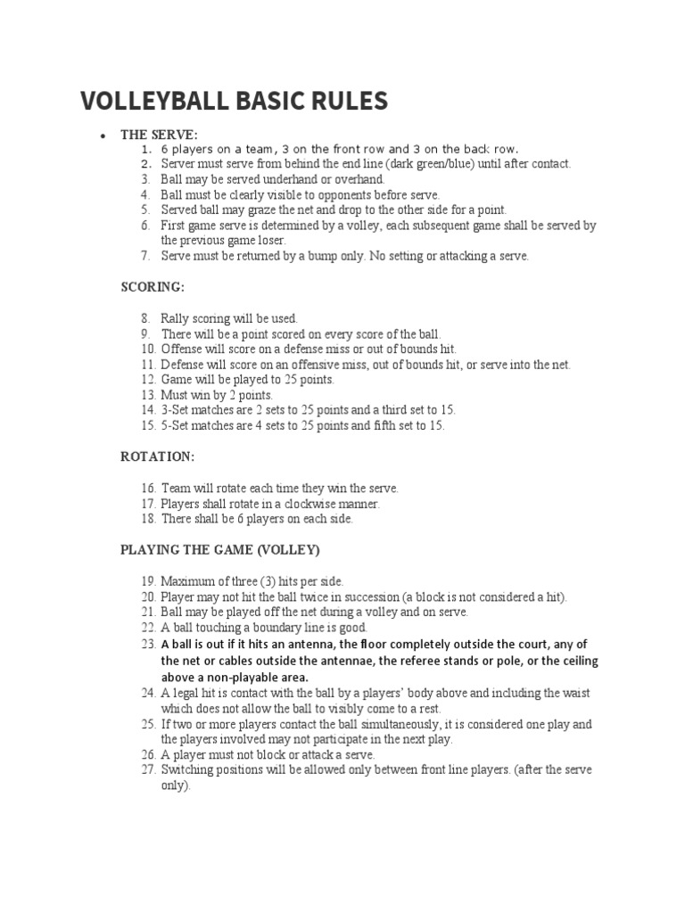 Volleyball Basic Rules: The Serve | PDF | Volleyball | Hobbies