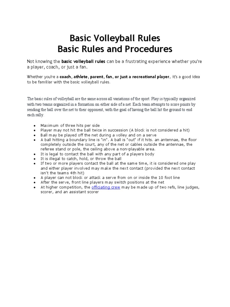 Basic Volleyball Rules | PDF | Sports & Recreation