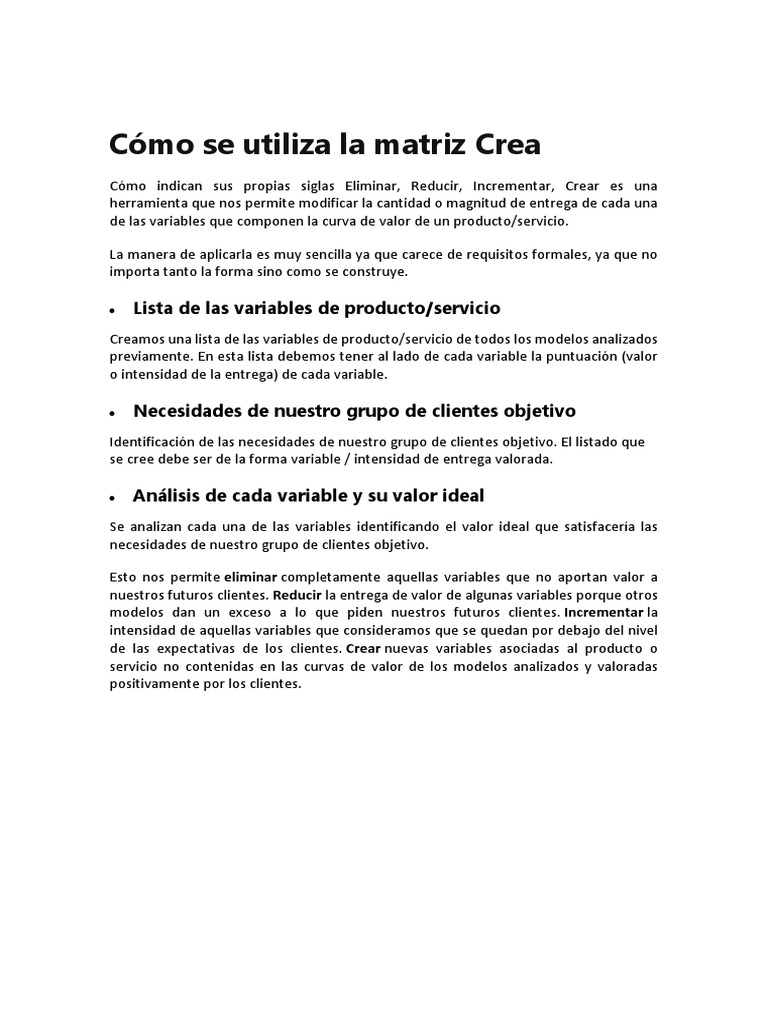 Uso de la matriz Crea en análisis de valor | PDF
