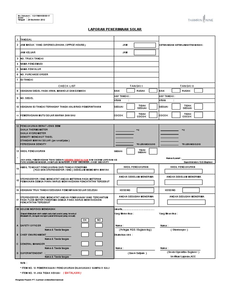FRM-HSE-00-17-Laporan Penerimaan Solar | PDF