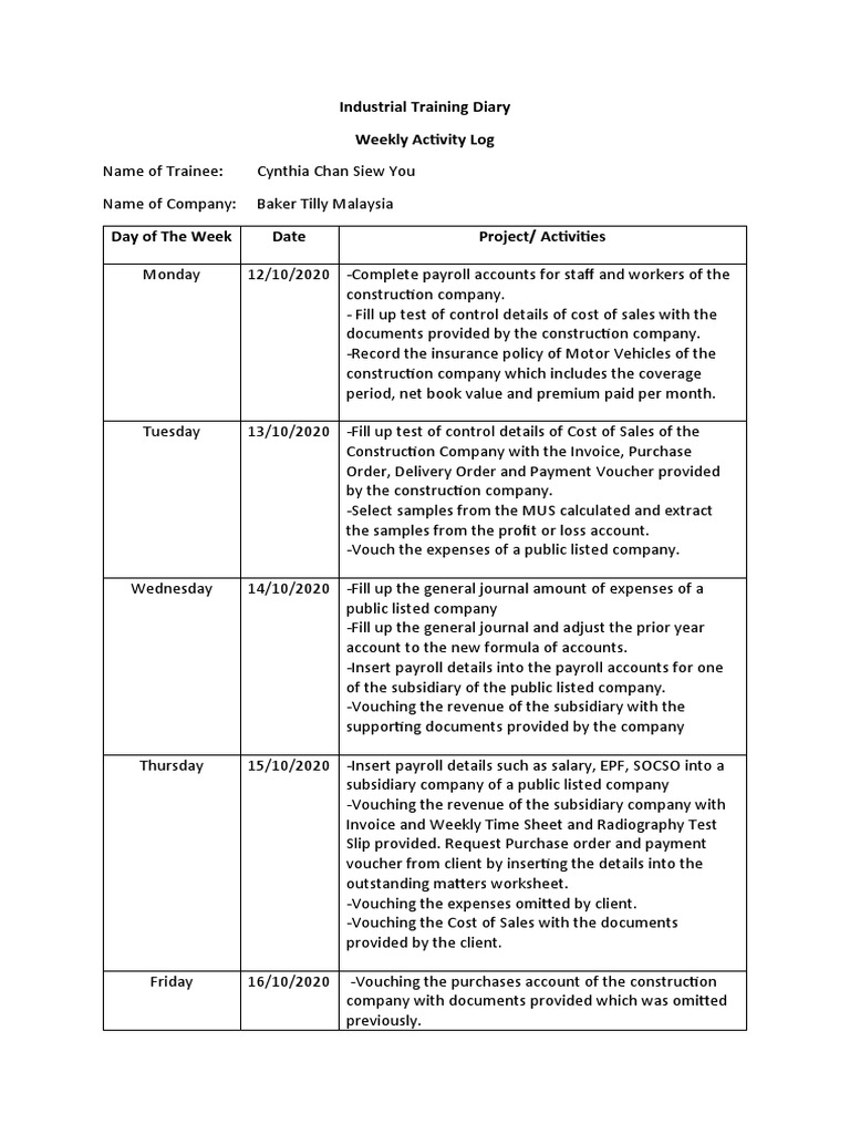 Industrial Training Diary - Week 2 | PDF | Insurance | Voucher