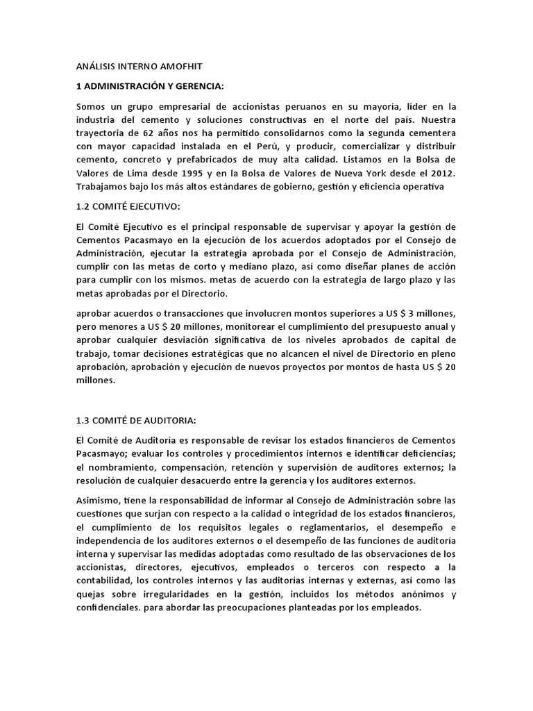 1análisis Interno Amofhit | PDF | Business | Economias