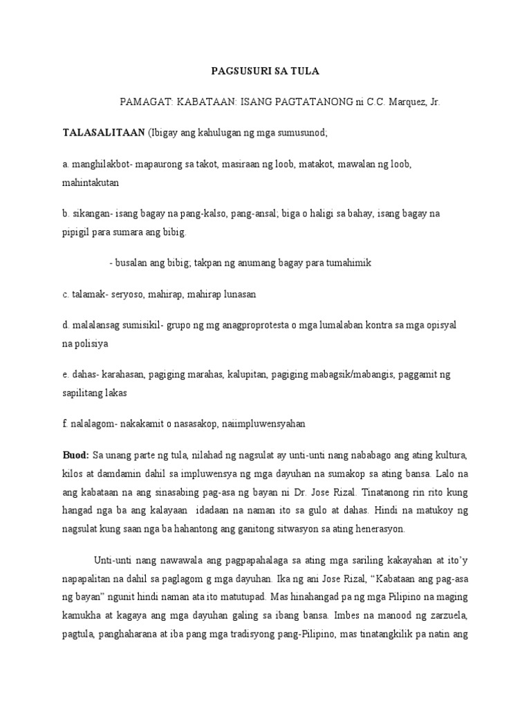 Pagsusuri NG Tula at Dula Gawain | PDF