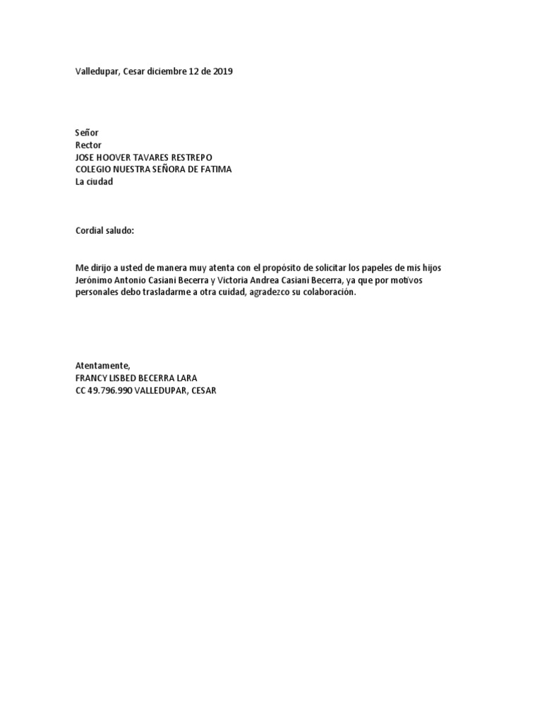 Carta Rector Colegio | PDF