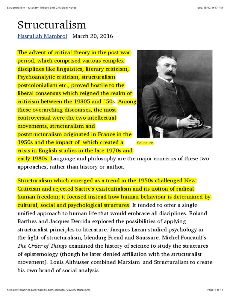 Structuralism - Literary Theory and Criticism Notes | PDF | Semiotics ...
