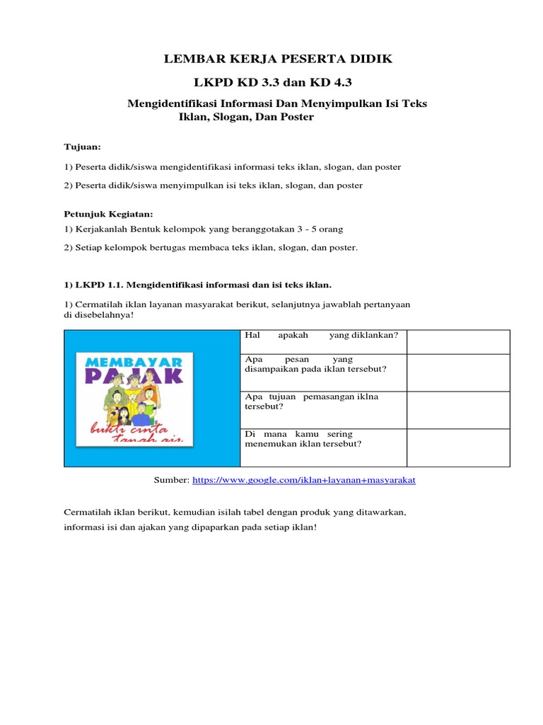 2020 09 23 LKPD Teks Iklan Slogan Dan Poster | PDF