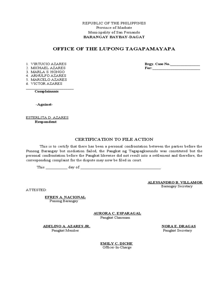 Office of The Lupong Tagapamayapa: Barangay Baybay-Dagat | PDF ...