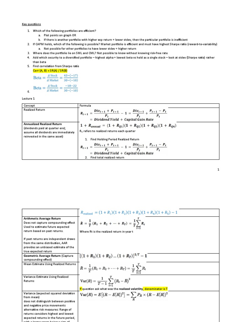 EC3333 Notes | PDF | Modern Portfolio Theory | Capital Asset Pricing Model