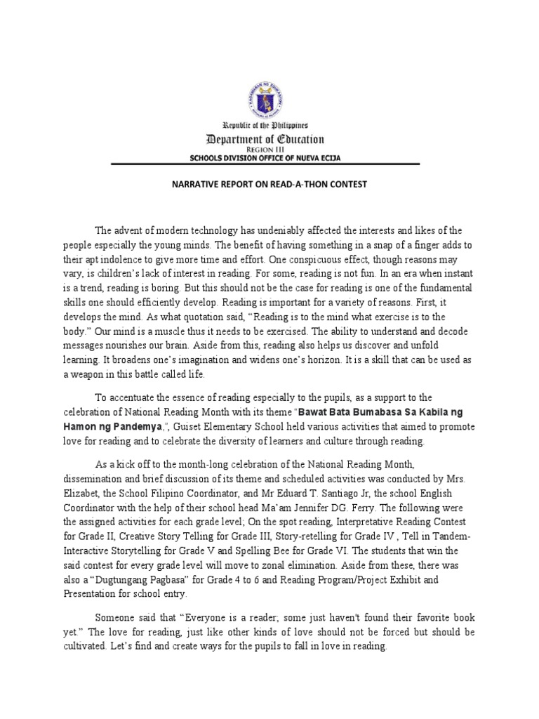 Narrative Report On Read | PDF | Storytelling | Communication