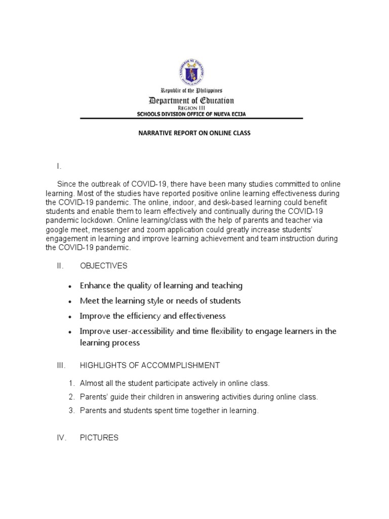 Narrative Report On Online Class | PDF