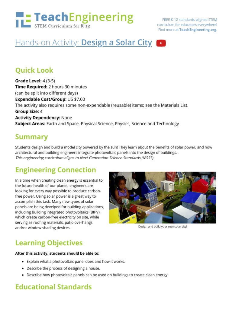 Design A Solar City - Activity - TeachEngineering | PDF | Photovoltaic ...