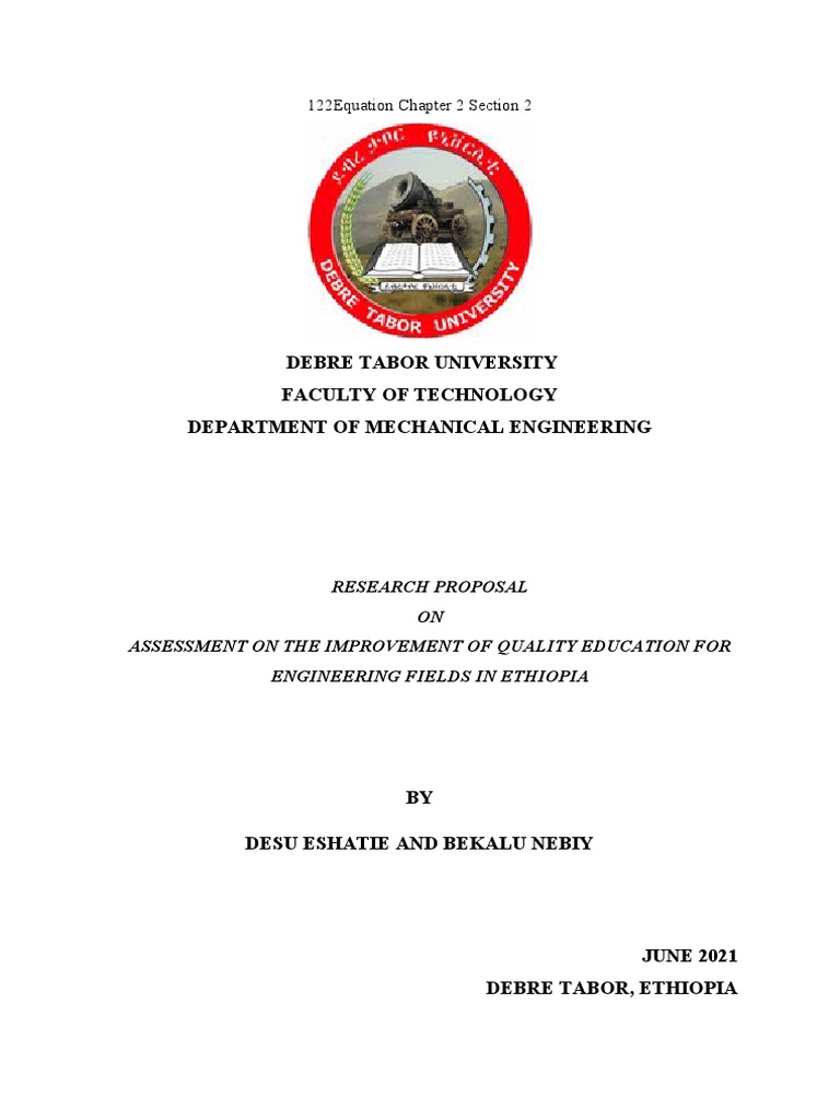 Debre Tabor University Faculty of Technology Department of Mechanical Engineering | PDF ...