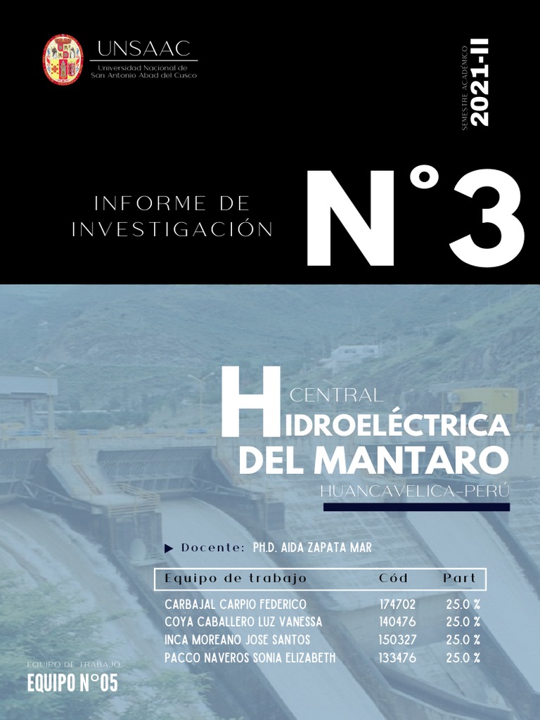 Central Hidroelectrica Del Mantaro - Grupo N°5 | PDF | Hidroelectricidad | Hidrología