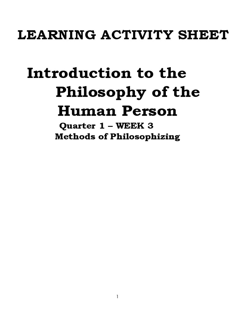 Introduction To The Philosophy of The Human Person: Learning Activity ...
