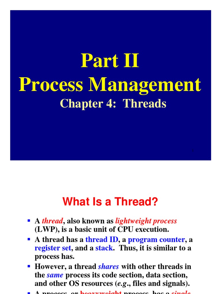Process Management: Chapter 4: Threads | PDF | Thread (Computing ...