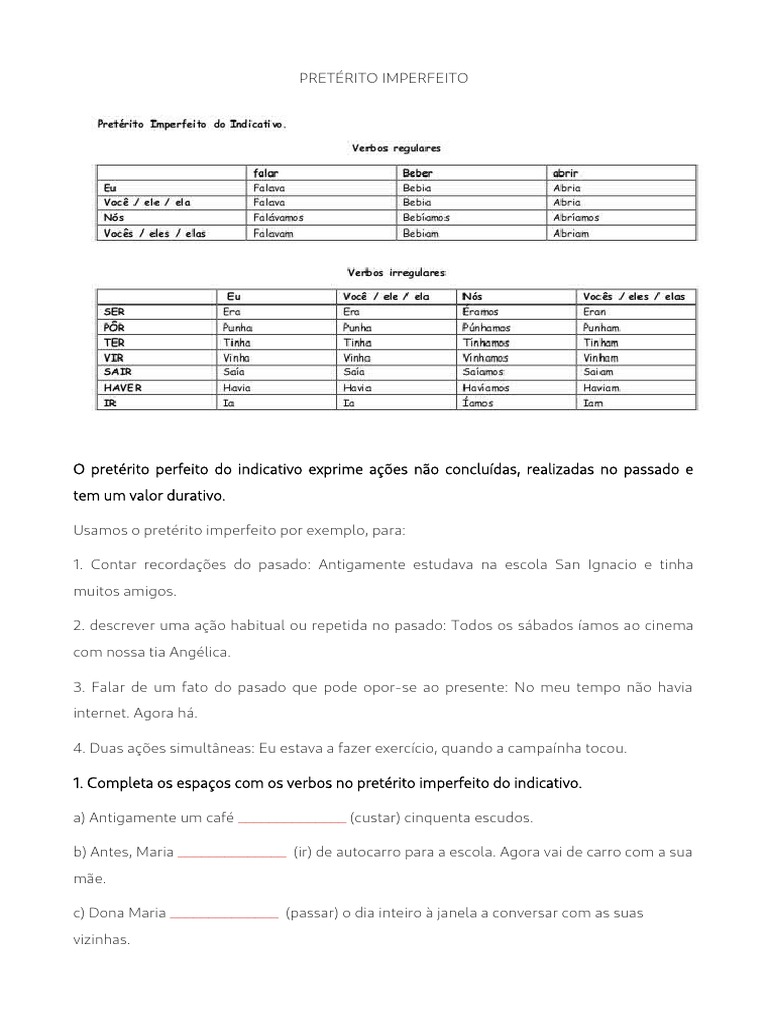 O Pretérito Imperfeito do Indicativo: Características e Exemplos de Uso ...