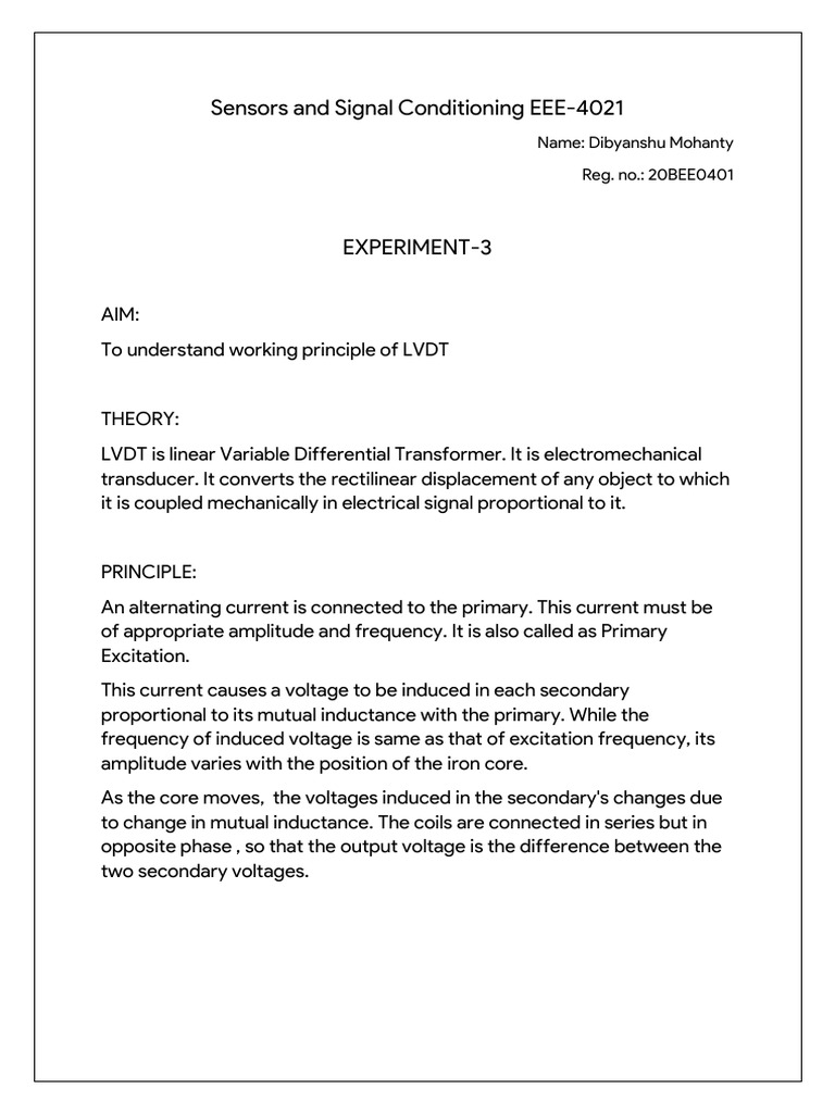 Sensors and Signal Conditioning EEE-4021: Name: Dibyanshu Mohanty Reg. No.: 20BEE0401 | PDF ...