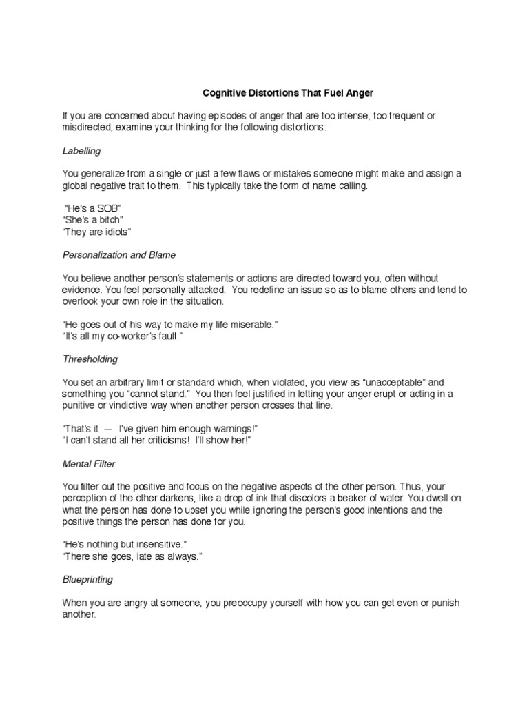 Cognitive Distortions Fueling Anger | PDF | Anger | Social Psychology