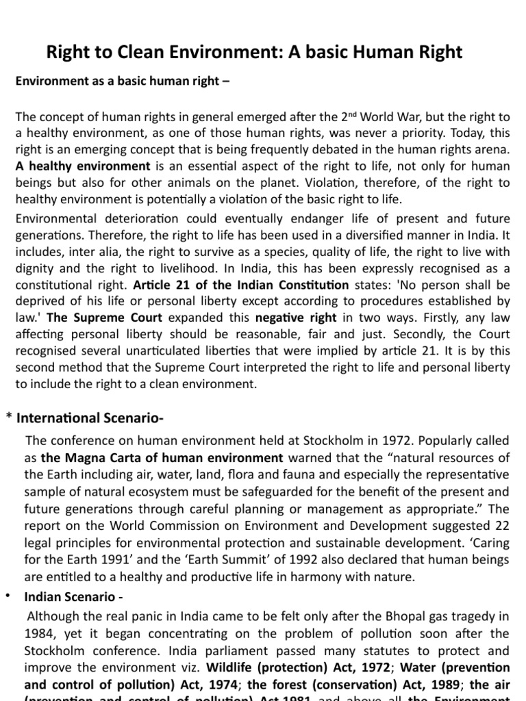 Right To Clean Environment: A Basic Human Right | PDF | Environmental ...