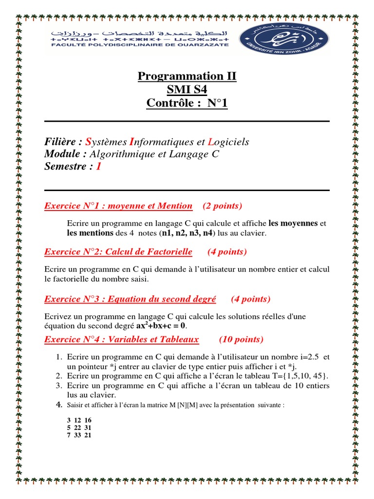 Exercices de Programmation en C | PDF | Équation du second degré | Langage de programmation