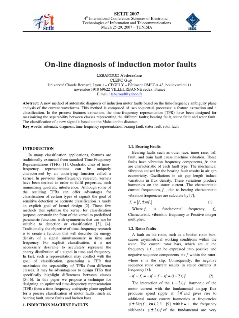 On-Line Diagnosis of Induction Motor Faults: SETIT 2007 | Download Free ...