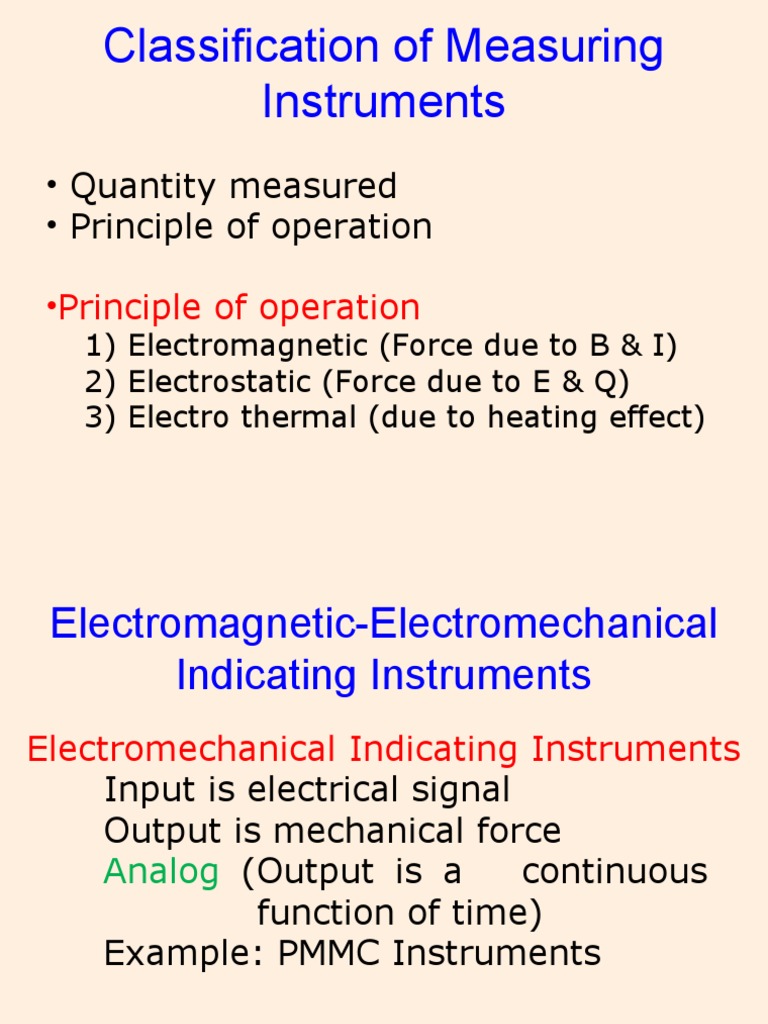 Classification of Measuring Instruments: - Quantity Measured - Principle of Operation | PDF ...