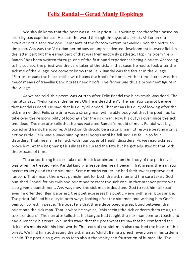 Felix Randal - G. M. Hopkins | PDF