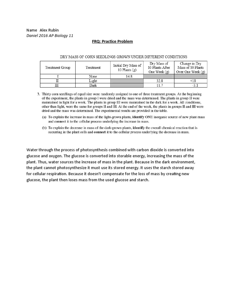 Daniel 2016 AP Biology 11: FRQ: Practice Problem | PDF