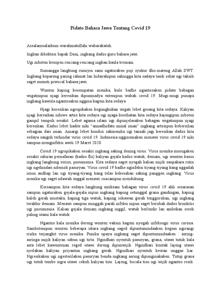 Pidato Bahasa Jawa Tentang Covid 19 | PDF | Kesehatan Holistik