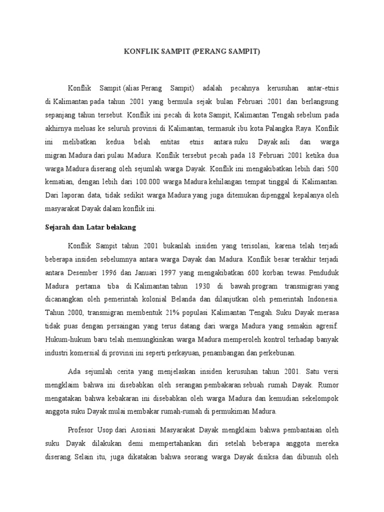 Sejarah Konflik Sampit 2001: Etnis Dayak vs Madura | PDF