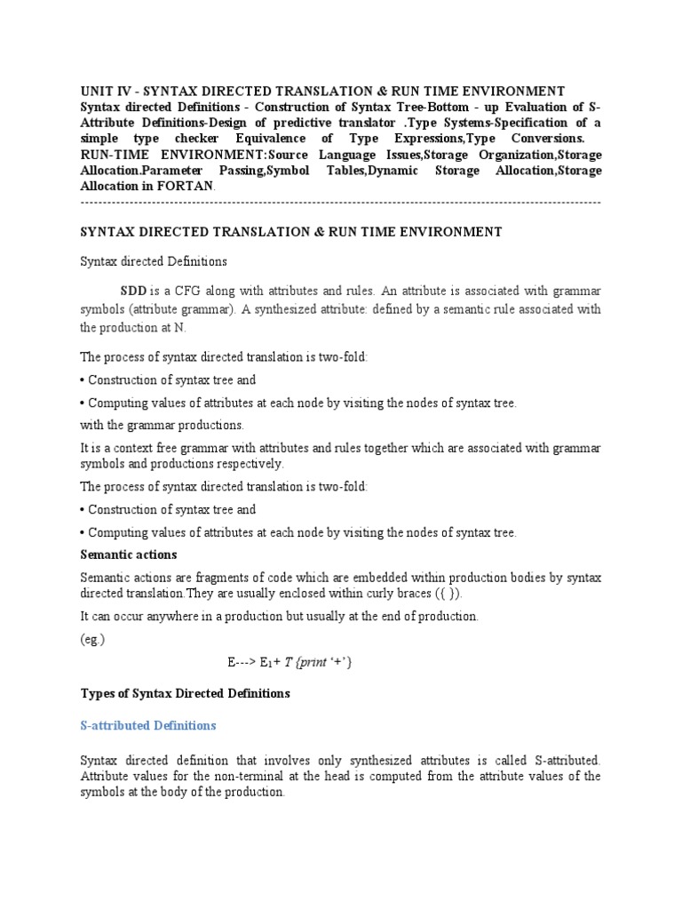 UNIT IV CD Mam Notes | PDF | Data Type | Subroutine