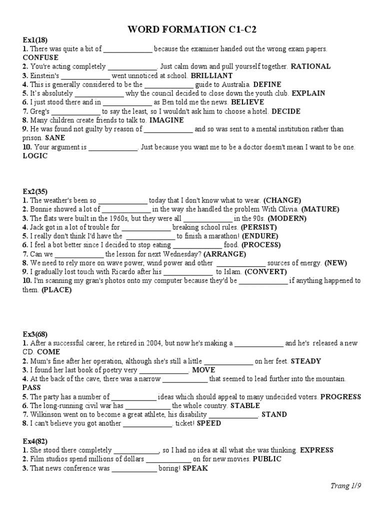 Word Formation c1 | PDF | Reason