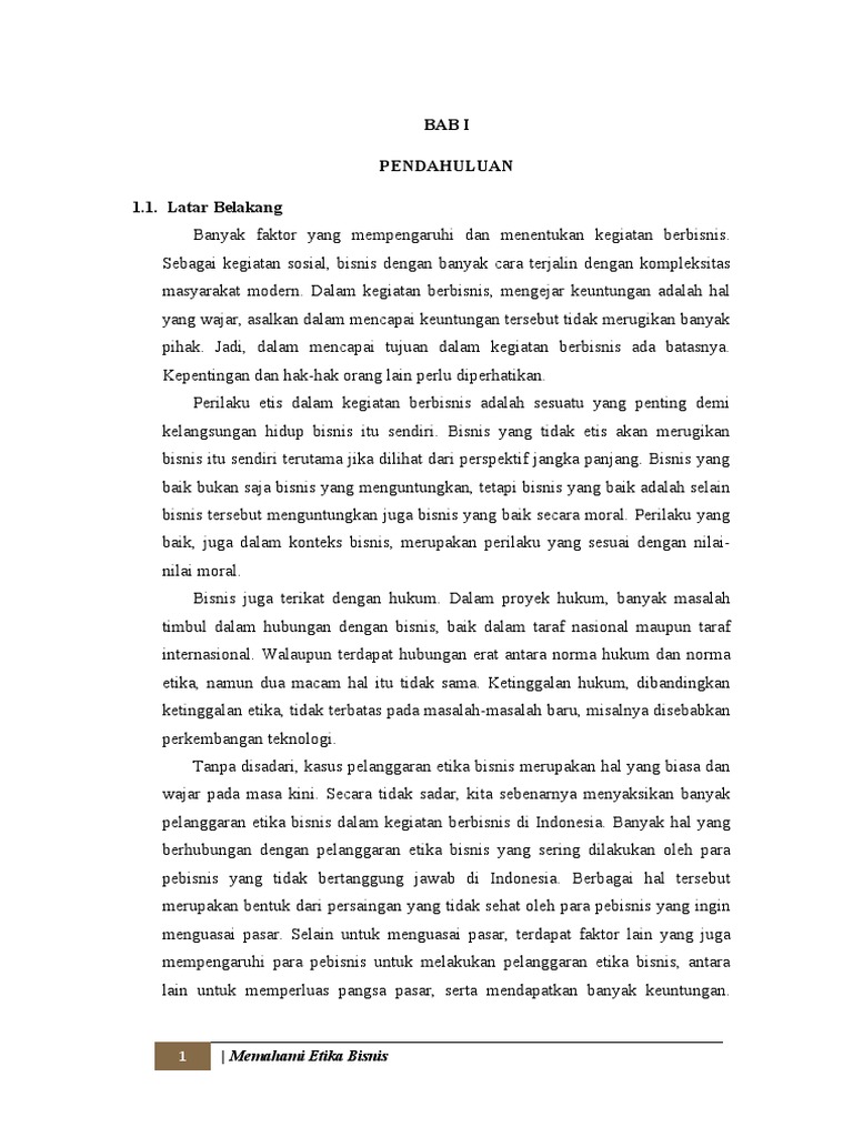 Makalah Etika Bisnis (Kurang Daftar Rujukan) | PDF