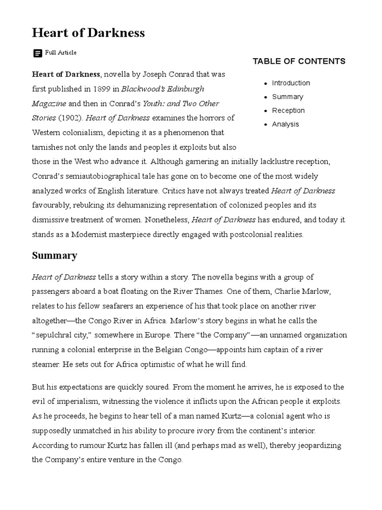 Heart of Darkness, Novella by Joseph Conrad That Was | PDF | Heart Of ...