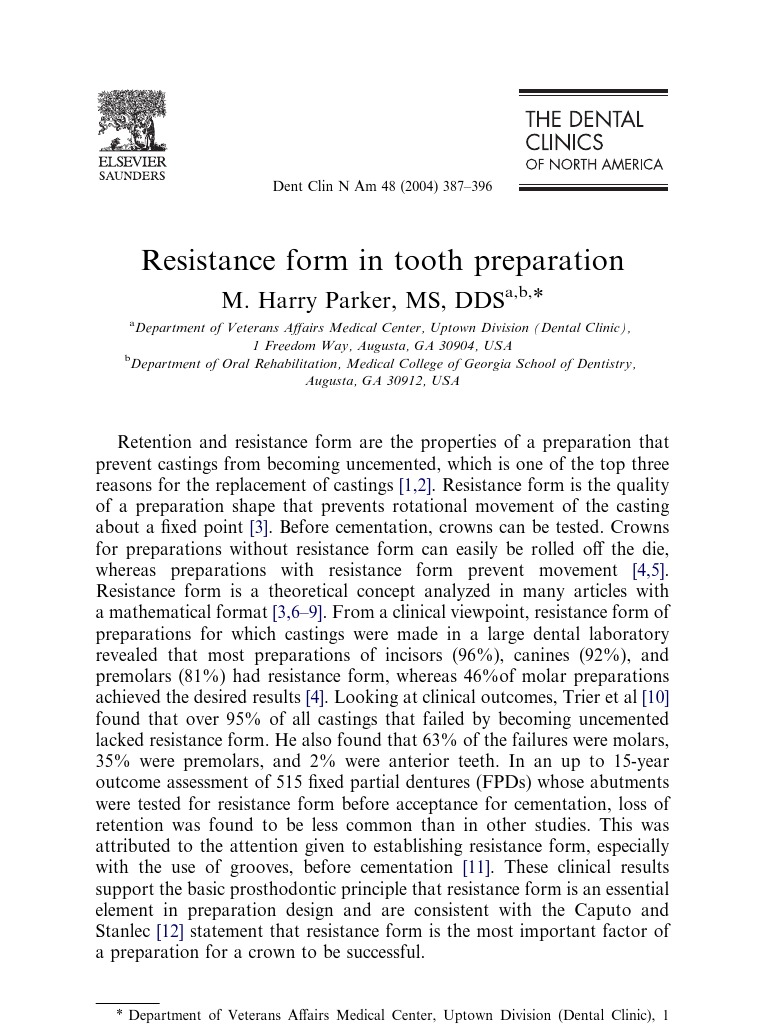 Resistant Form in Tooth Preparations | PDF | Human Tooth | Mouth