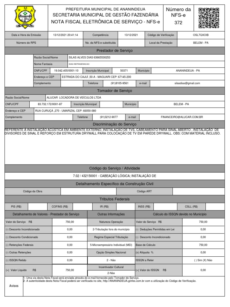 Nota Fiscal - Alessandro | PDF
