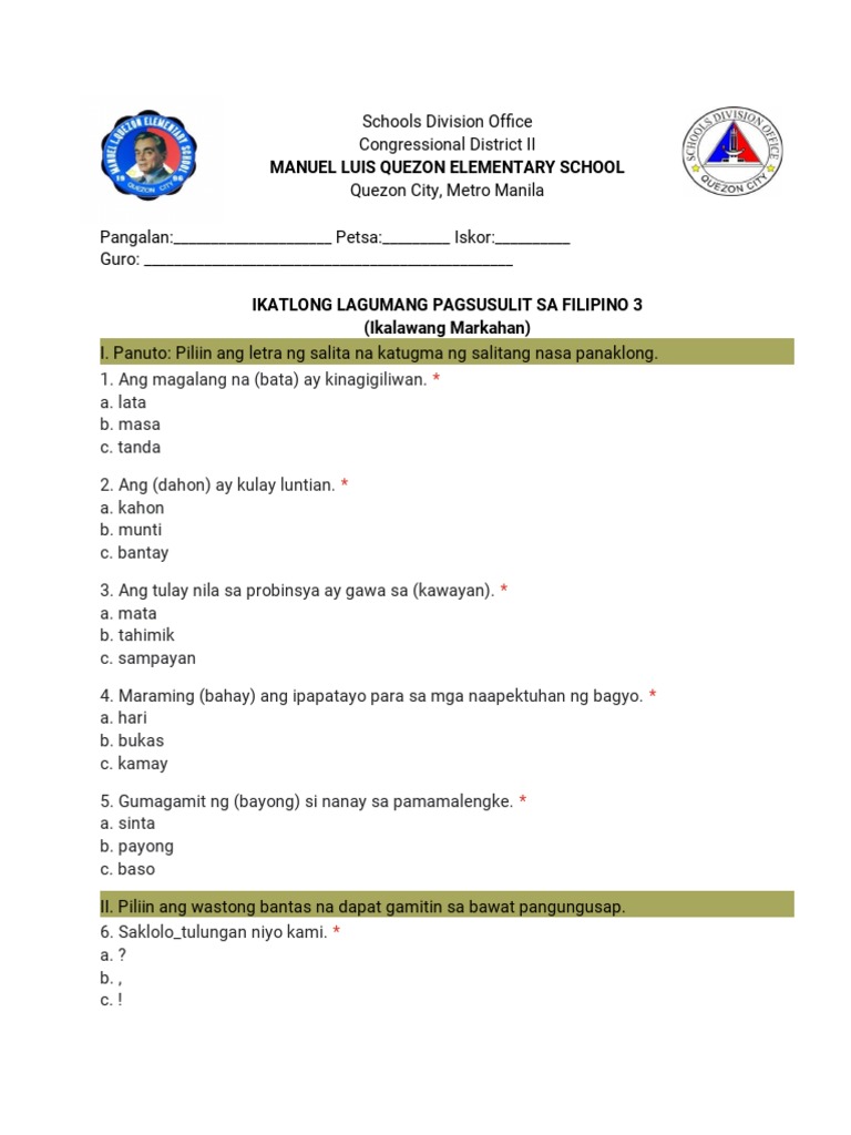 Ikalawang Lagumang Pagsusulit Sa Filipino III q2 | PDF