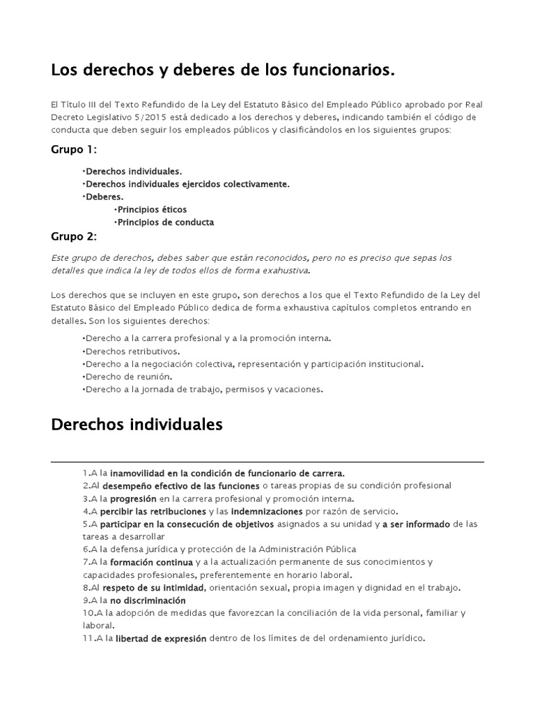 Derechos y Deberes de Los Funcionarios Públicos | PDF | Derecho laboral ...