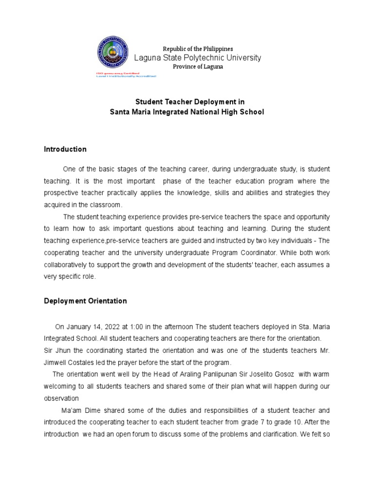 Student Teacher Deployment Orientation | PDF | Self-Improvement