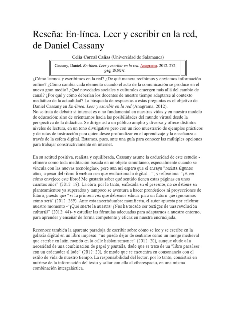 En-Línea. Leer y Escribir en La Red - de Daniel Cassany | PDF | Internet | Aprendizaje