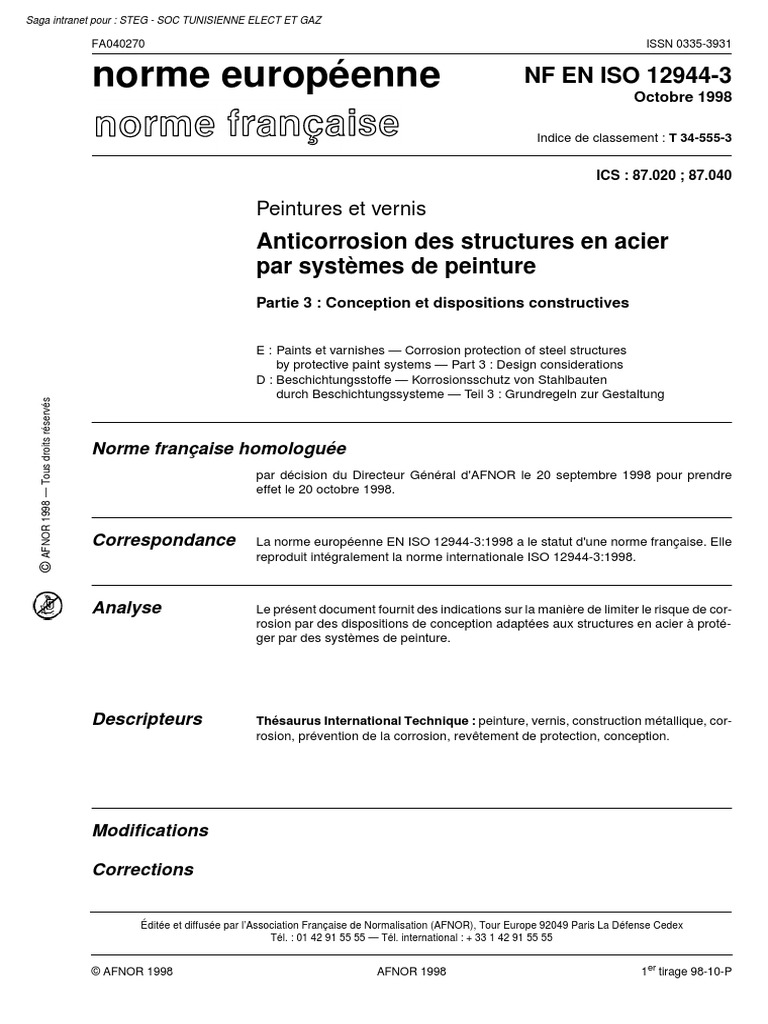 NF en Iso 12944-3 - 1998 | PDF | Corrosion | Organisation internationale de normalisation