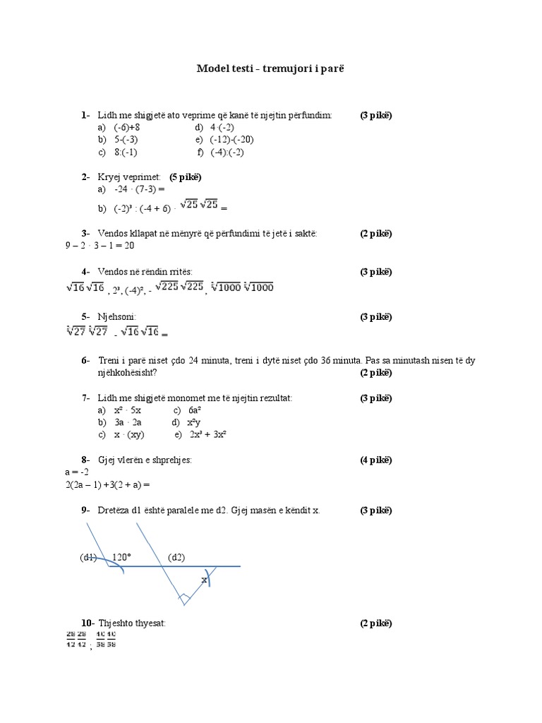 MATEMATIKA 8 Modele Testesh Sipas 3-Mujore Êve | PDF