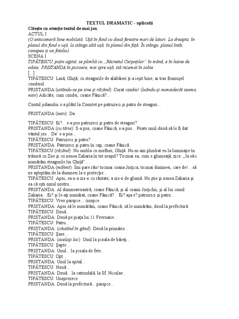 Textul Dramatic - Aplicatie | PDF