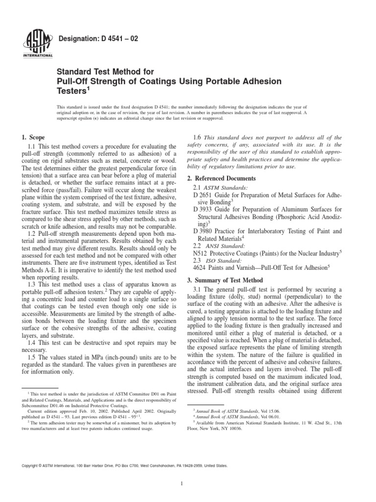 Astm D 4541 - 2002 | PDF | Adhesive | Strength Of Materials