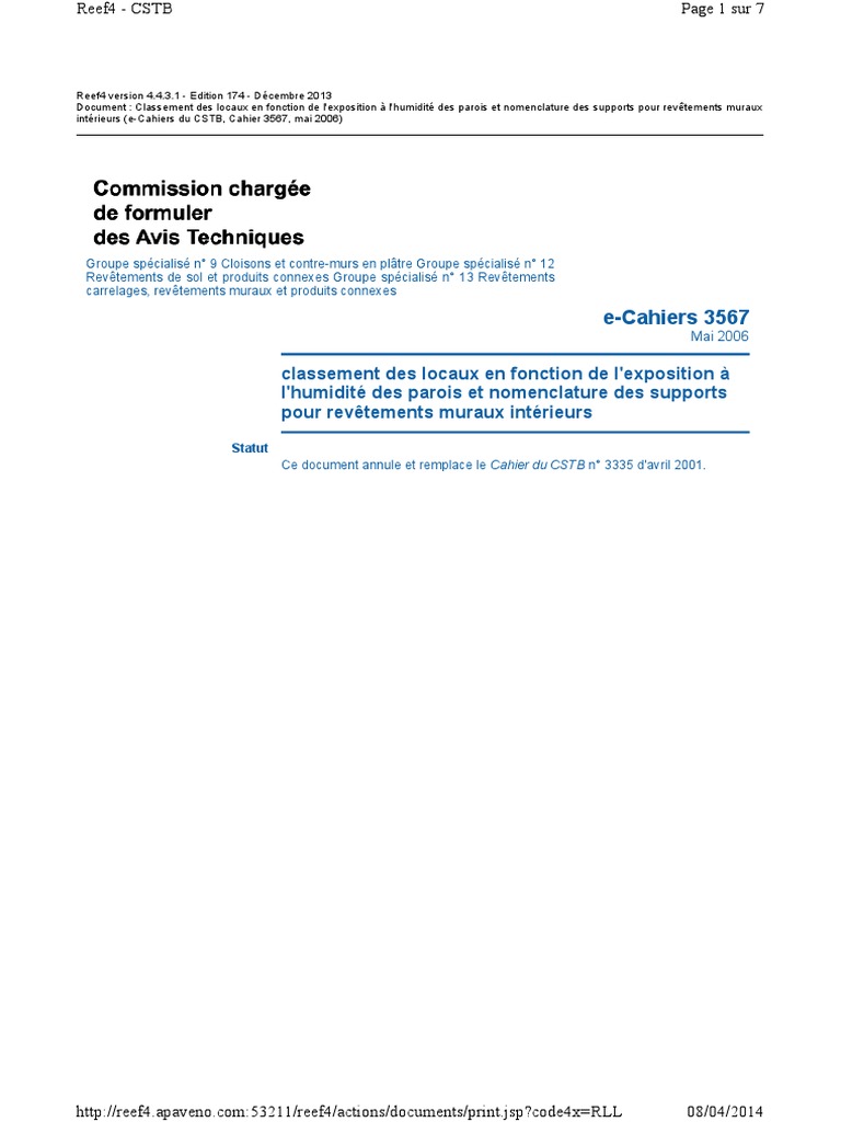 Cahier CSTB 3567 Classement Humidité | PDF | Eau | Ph
