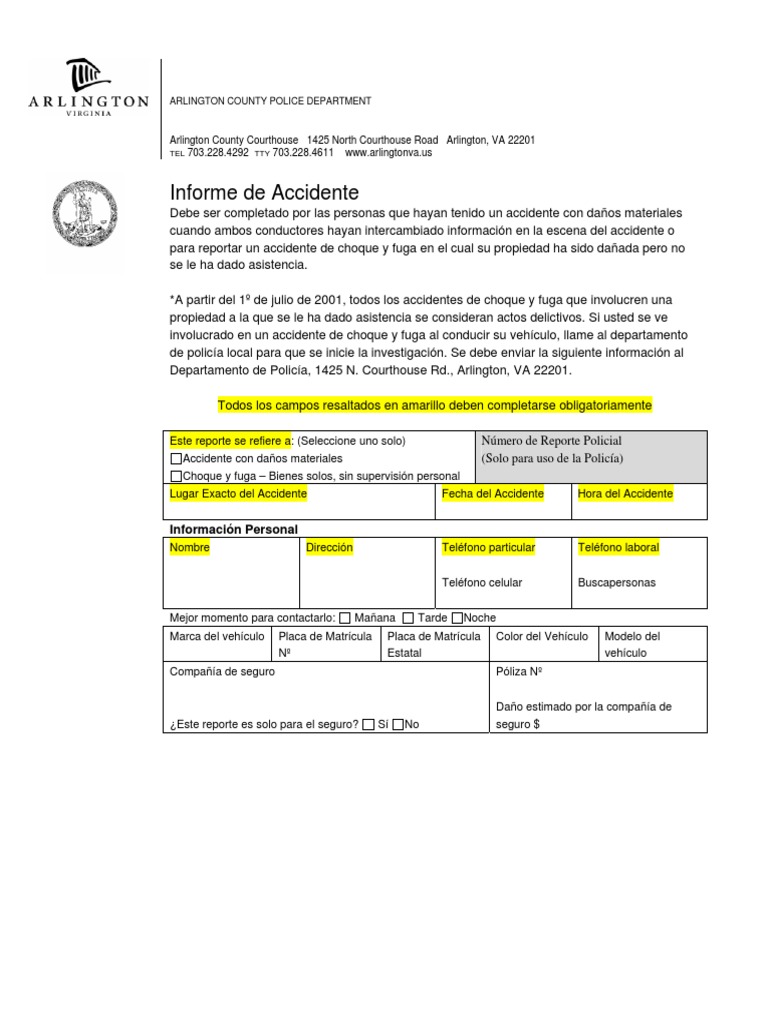 Accident Report Form Espanol | PDF | Placa de matrícula del vehículo
